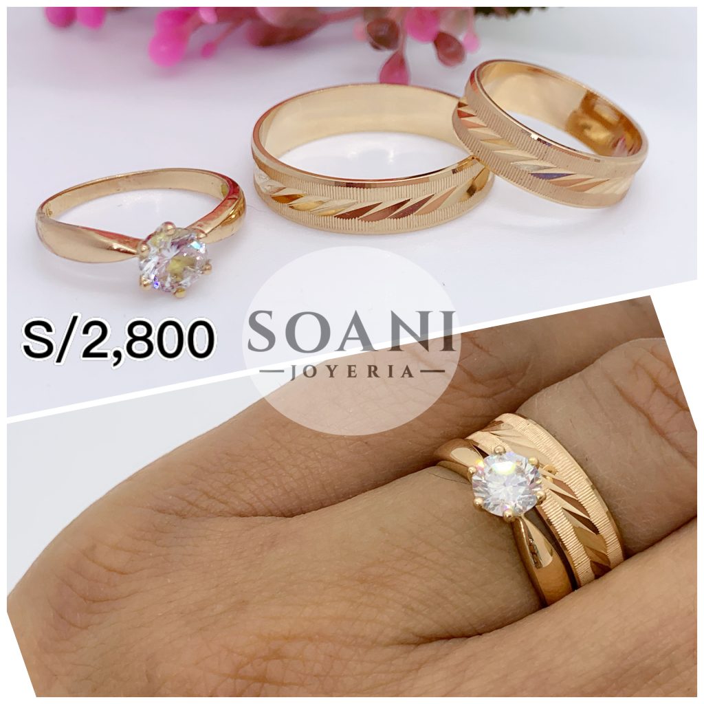 Trio Sortija y aros de matrimonio Oro 18K – Joyería Soani