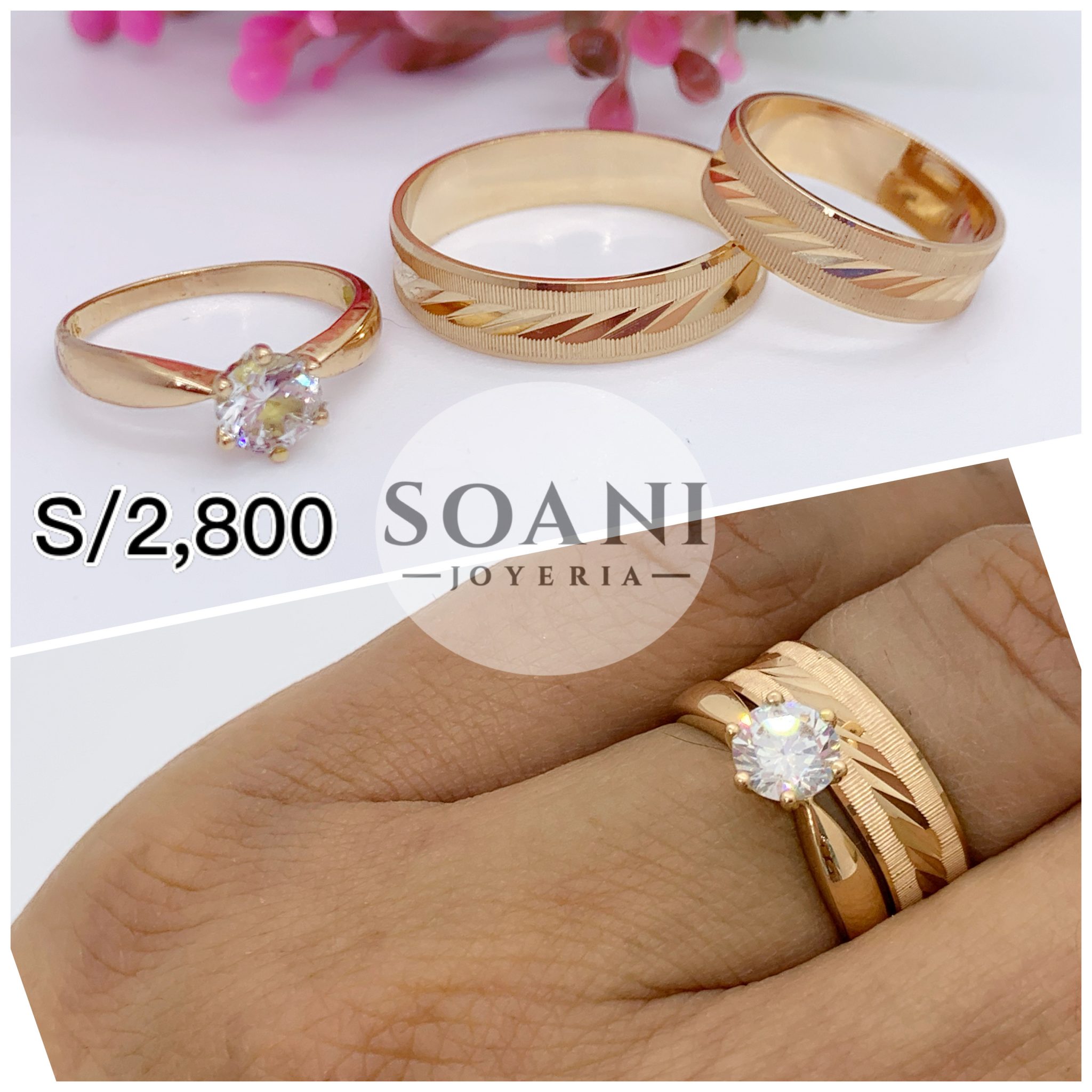Trio Sortija y aros de matrimonio Oro 18K – Joyería Soani