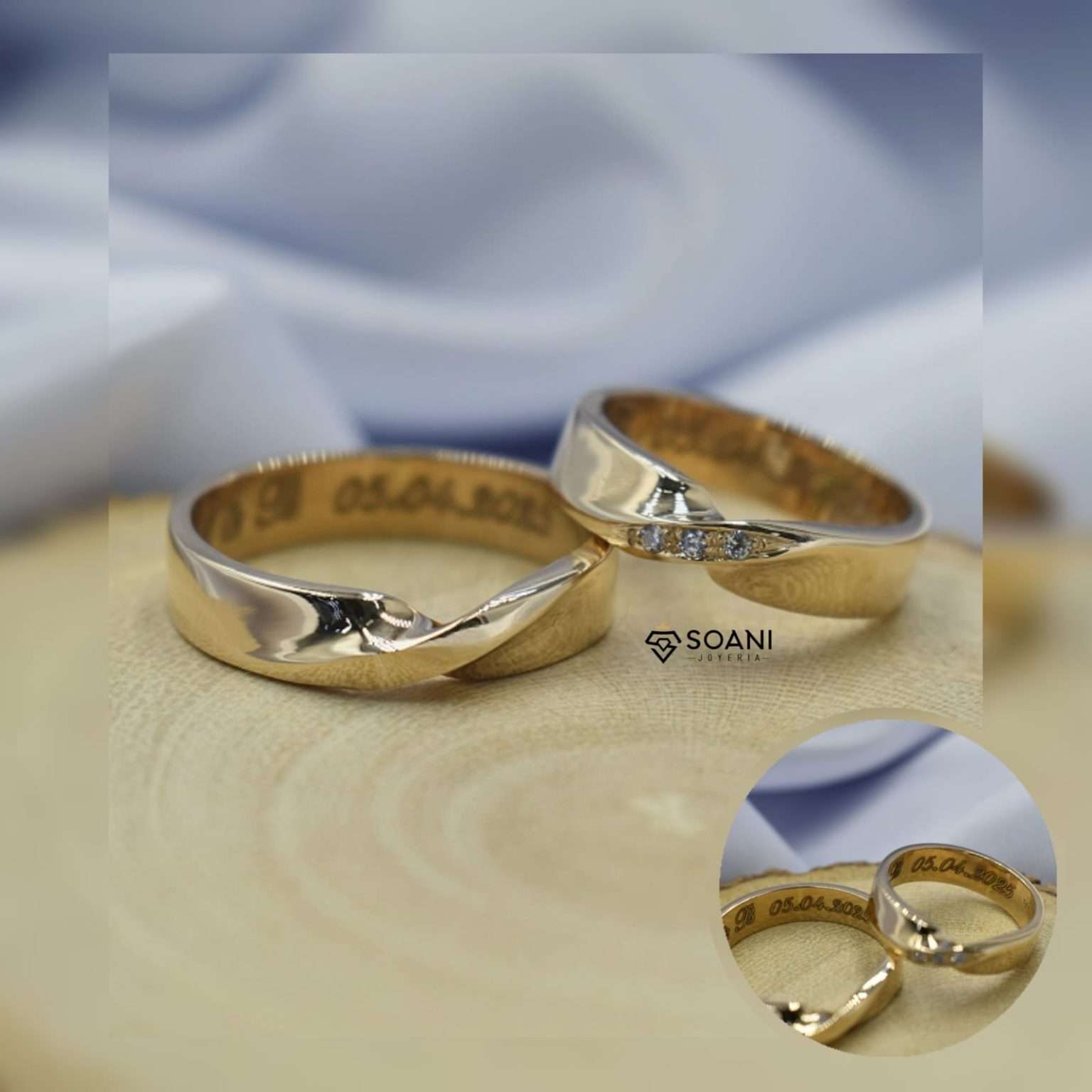 AROS DE MATRIMONIO 18K MODELO CORBATA – Joyería Soani